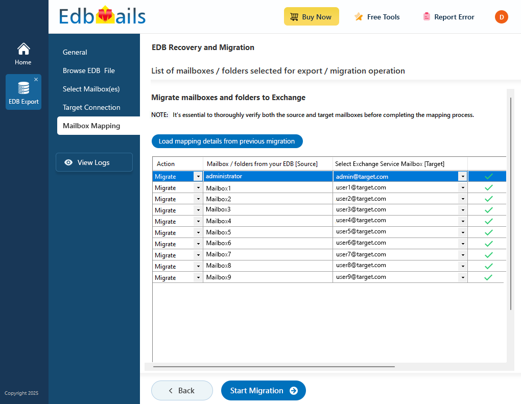 How to migrate mailboxes from EDB to Live Exchange server?